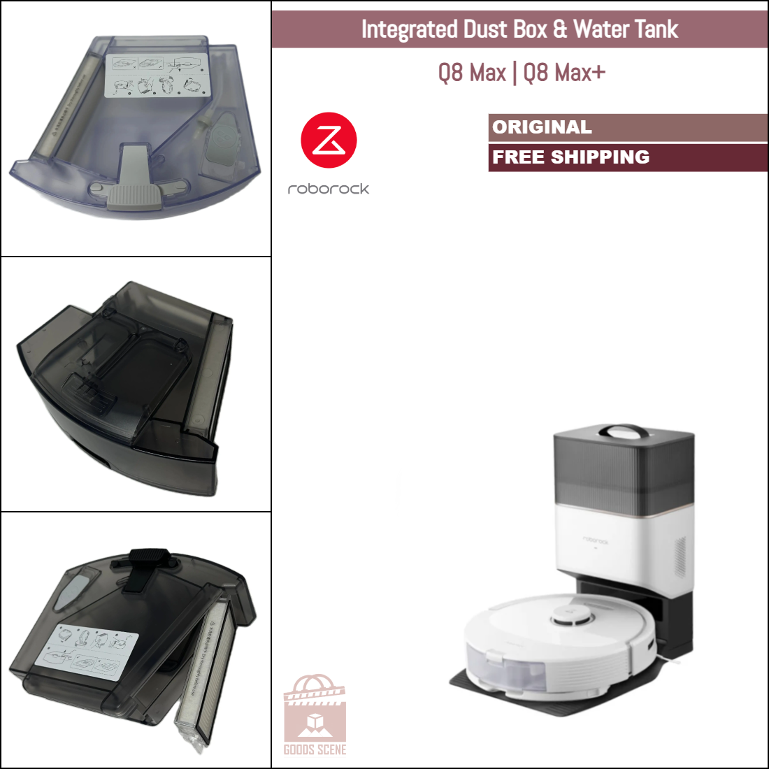 Original Dustbin Dust Box and Water Tank For Roborock Q8 Max, Q8 Max+ ...
